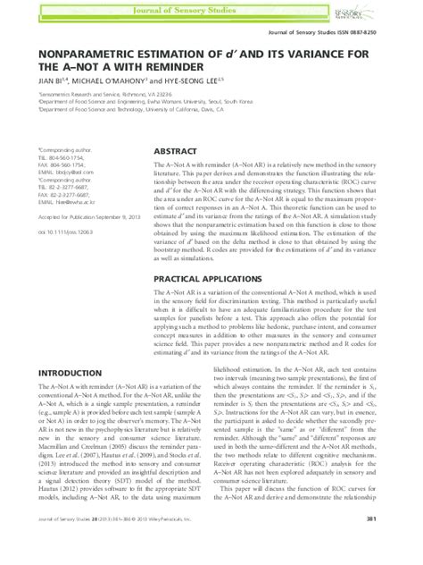 Pdf Nonparametric Estimation Of D′ And Its Variance For The Anot A