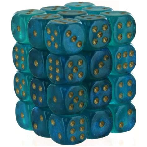 Chessex Games Borealis Tealgold 2mm D6 Luminary Dice Block 36 Dice