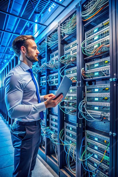 Engineer Manager Connecting Data Center On Global Networking In Server Room Of Storage Systems