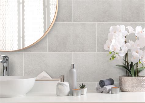 Light Grey Tile Effect Bathroom Wall Panels Aquaclad