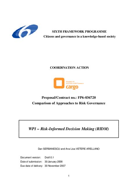 Pdf Wp1 Risk Informed Decision Making Ridm