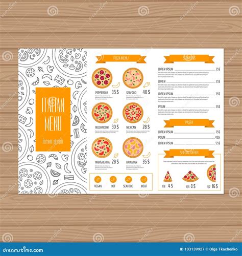 Pizza Menu Design Tri Fold Leaflet Layout Template Restaurant Cartoon
