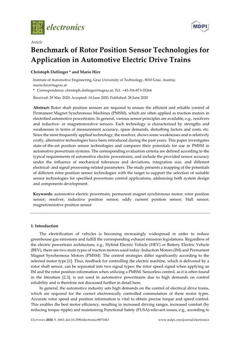 PDF Benchmark Of Rotor Position Sensor Technologies For Application In Automotive Electric