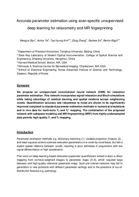 Pdf Accurate Parameter Estimation Using Scan Specific Unsupervised Deep Learning For