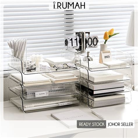 【i Rumah】 File Document Letter Paper Tray Sorter File Desk Organizer Rack Stackable Document