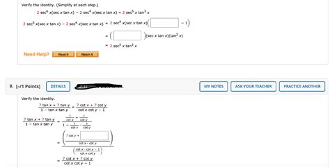 Solved Verify The Identity Simplify At Each Step 2 Sec