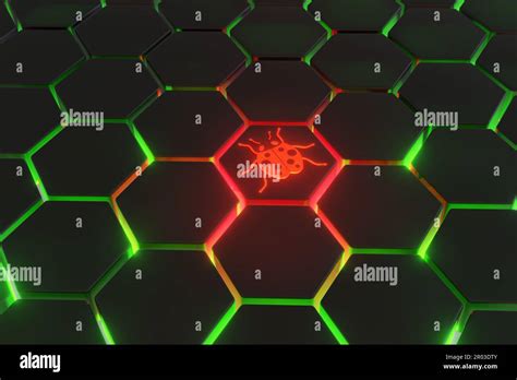 Wooden Lady Bug On A Hexagonal Cell Highlighted In Red Illustration Of The Concept Of Software