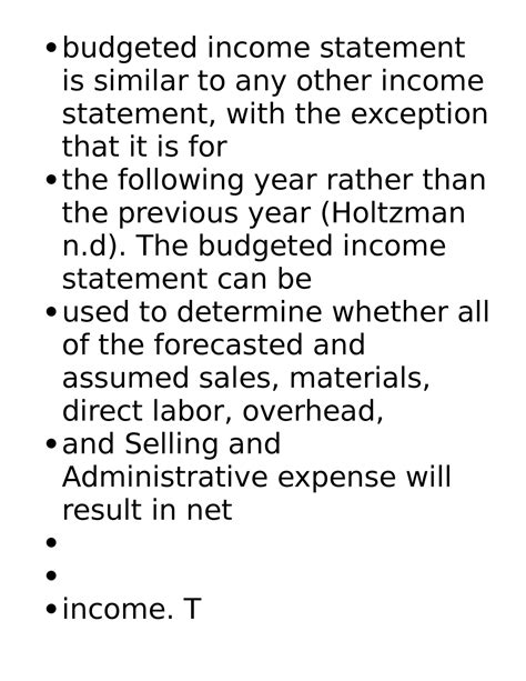 Discussion Assignment Unit 5 Budgeted Income Statement Is Similar To