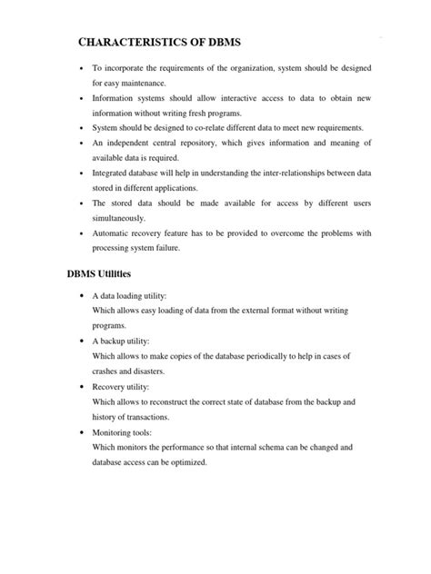 Characteristics Of Dbms Pdf Databases File System