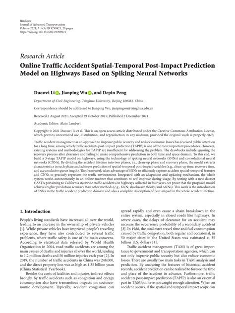 Pdf Online Traffic Accident Spatial Temporal Post Impact Prediction Model On Highways Based On