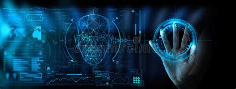 Hand Touching Ui For Unlocking With Face Identification Facial Recognition Concept Stock Image