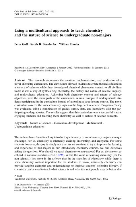 Pdf Using A Multicultural Approach To Teach Chemistry And The Nature