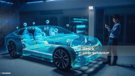 3d 자동차 모델 설계 분석 및 개선을 위한 증강 현실 3d 소프트웨어와 함께 디지털 태블릿 컴퓨터를 사용하는 자동차 엔지니어