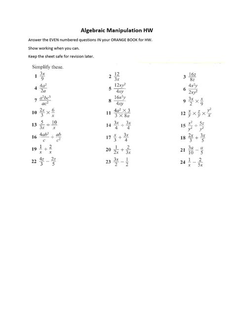Algebraic Manipulation 1 Hw Pdf