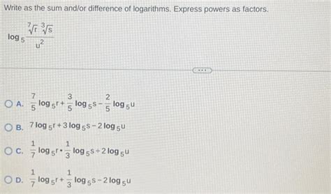 solved write as the sum and or difference of logarithms