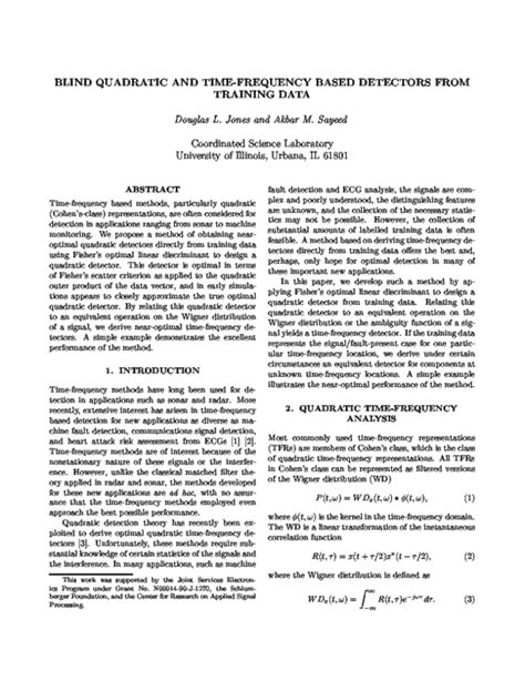 Pdf Blind Quadratic And Time Frequency Based Detectors From Training Data