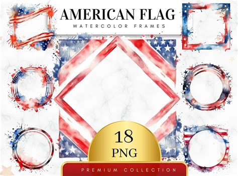 Set Of 18 American Flag Frames Clipart Usa Patriotic Clipart 4th Of