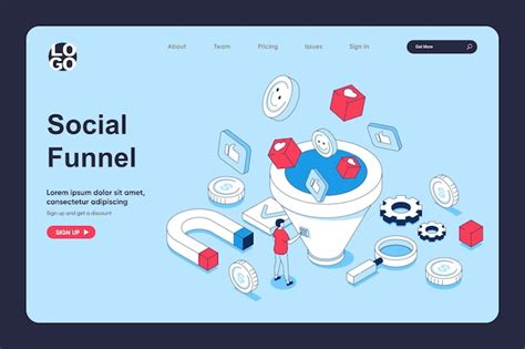 Conceito De Funil De Mídia Social Em Design Isométrico 3d Para Modelo De Página De Destino