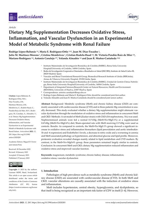 Pdf Dietary Mg Supplementation Decreases Oxidative Stress Inflammation And Vascular