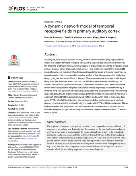 pdf a dynamic network model of temporal receptive fields in primary