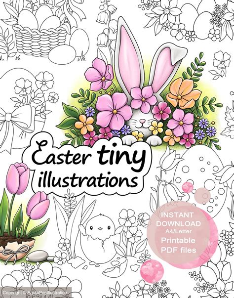 Easter Tiny Illustrations To Colour For Adults 12 Tinies Printable