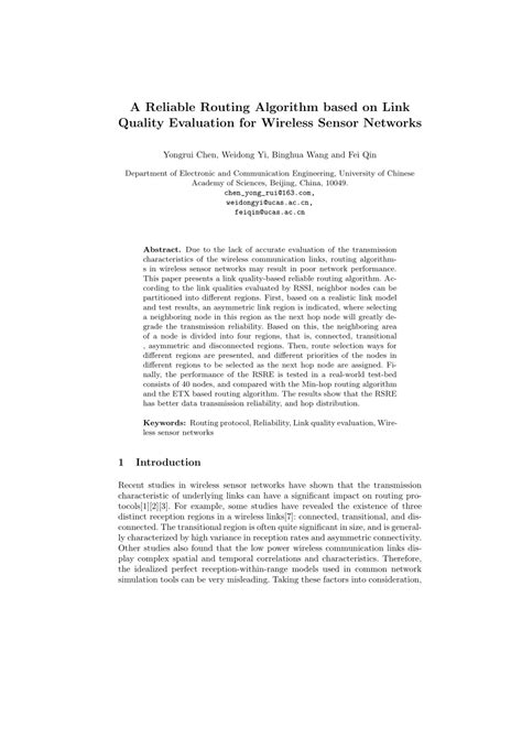 Pdf A Reliable Routing Algorithm Based On Link Quality Evaluation For