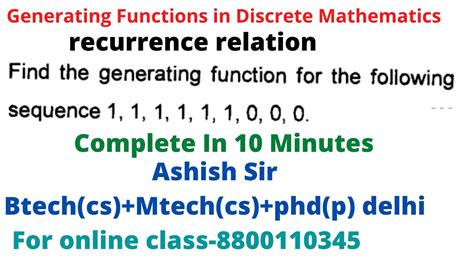 Generating Function Discrete Mathematics Btechbcamca Ipu Mduaktuignou Youtube