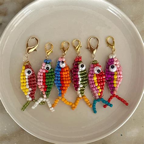 Handmade Beaded Fish Keychain Colorful Bag Charm Etsy