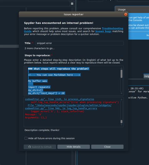 Button Submit Issue To Github Disabled Issue Spyder Ide Spyder Github