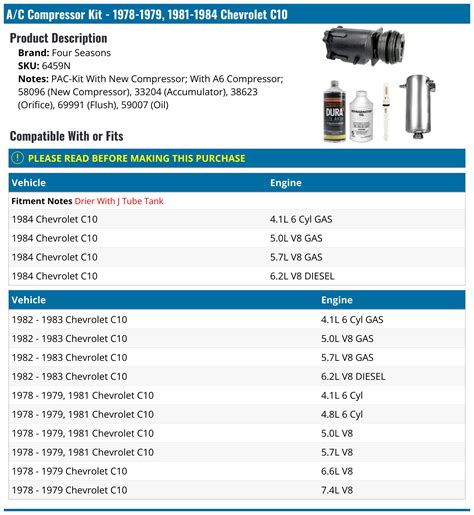 1978 1979 1981 1984 Chevrolet C10 A C Compressor Four Seasons 6459n