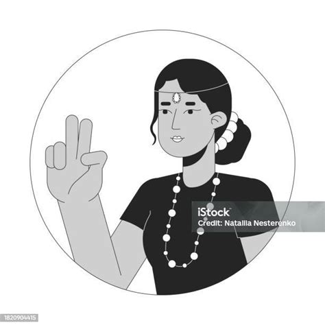 평화 기호 소녀 인도 머리 보석 흑백 2d 벡터 아바타 일러스트 2차 도형에 대한 스톡 벡터 아트 및 기타 이미지 2차 도형 남아시아 문화 드로잉 Istock
