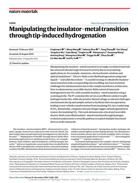 Manipulating The Insulatormetal Transition Through Tip Induced Hydrogenation Request Pdf