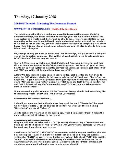 Ms Dos Tutorial Mastering The Command Prompt Pdf Command Line Interface Directory
