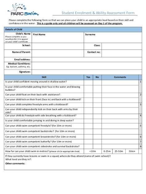 Fillable Online Student Enrolment And Ability Assessment Form Fax Email