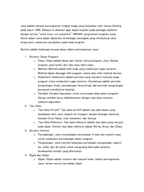 Java Adalah Bahasa Pemrograman Tingkat Tinggi Yang Diciptakan Oleh