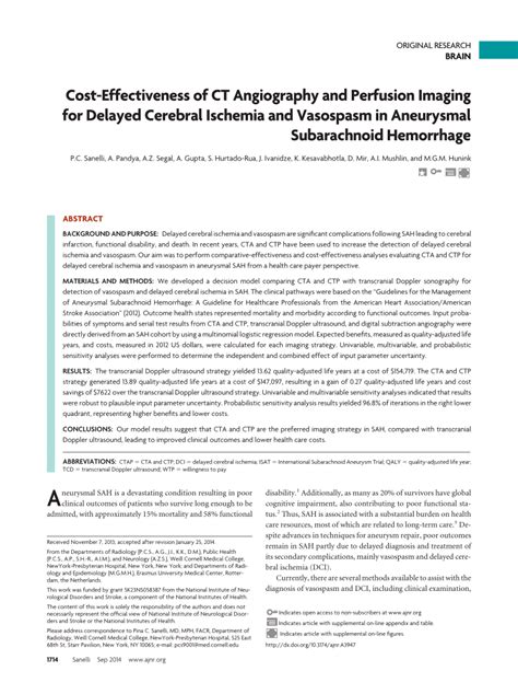 Pdf Cost Effectiveness Of Ct Angiography And Perfusion Imaging For