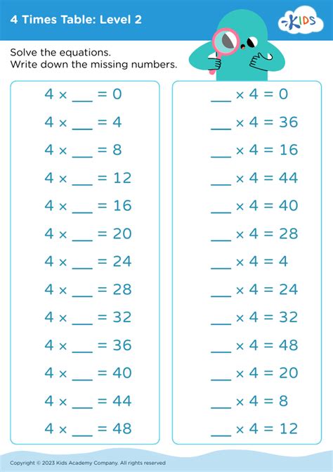 Times Tables Worksheets Printable Coloring Free