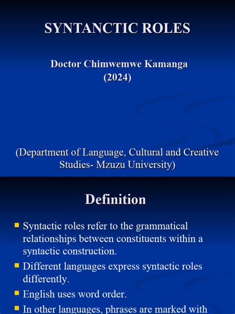 6 Syntactic Roles Pdf Phrase Noun