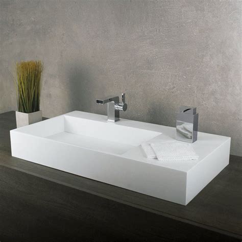 Dax Solid Surface Rectangle Single Bowl Top Mount Bathroom Sink White