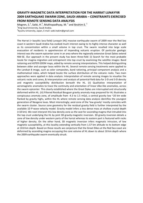 Pdf Gravity Magnetic Data Interpretation For The Harrat Lunayyir 2009