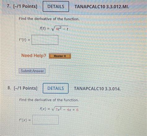 solved find the derivative of the function f t 4t2−t