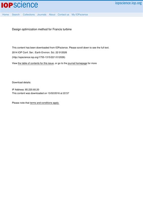 Pdf Design Optimization Method For Francis Turbine