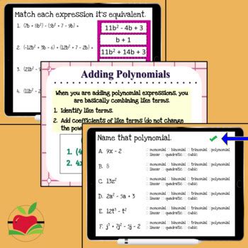 Adding Subtracting Polynomials Distance Learning GOOGLE SLIDES ACTIVITY