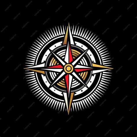 A Compass With A Yellow Center And A Red Cross On The Center Premium