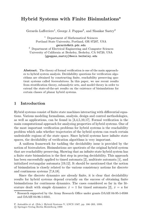 Pdf Hybrid Systems With Finite Bisimulations