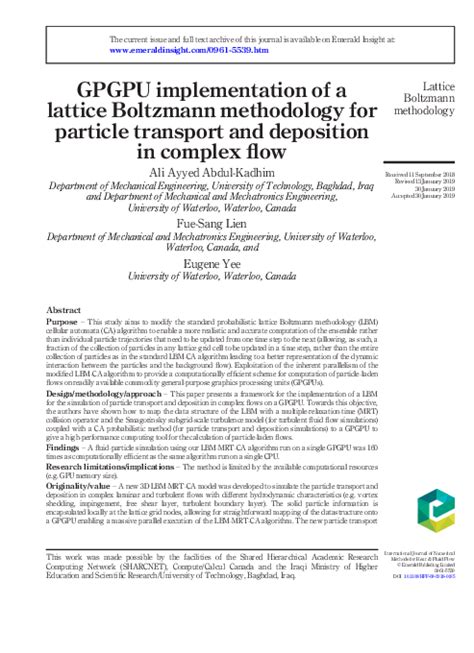 pdf gpgpu implementation of a lattice boltzmann methodology for