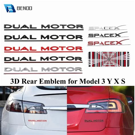 철판이형제 테슬라 모델 3 Y X S 듀얼 모터 밑줄 문자 엠블럼 스페이스 X 3d 자동차 후면 트렁크 엠블럼 테슬라 모델