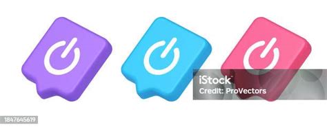 셧다운 켜기 끄기 버튼 에너지 스위치 전원 시작 중지 웹 앱 디자인 3d 사실적인 말풍선 아이소메트릭 아이콘 3차원 형태에 대한 스톡 벡터 아트 및 기타 이미지 Istock