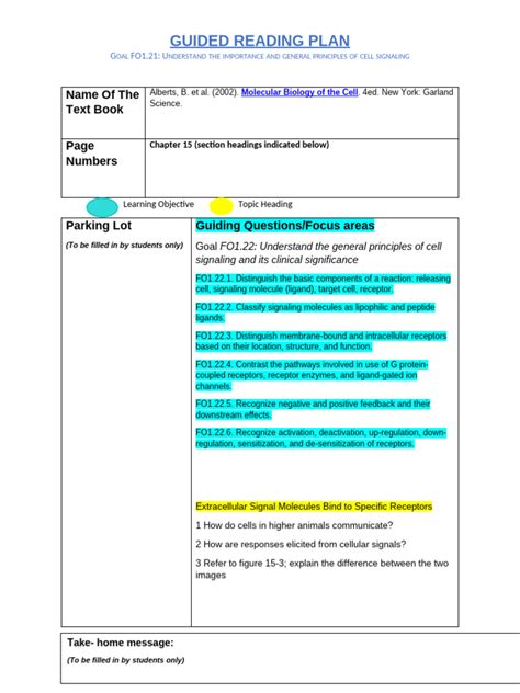 Signaling Reading Guide Pdf Cell Signaling Receptor Biochemistry