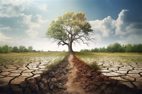 Premium AI Image Tree With Climate Change Concept Trying To Green And Grow From Drought